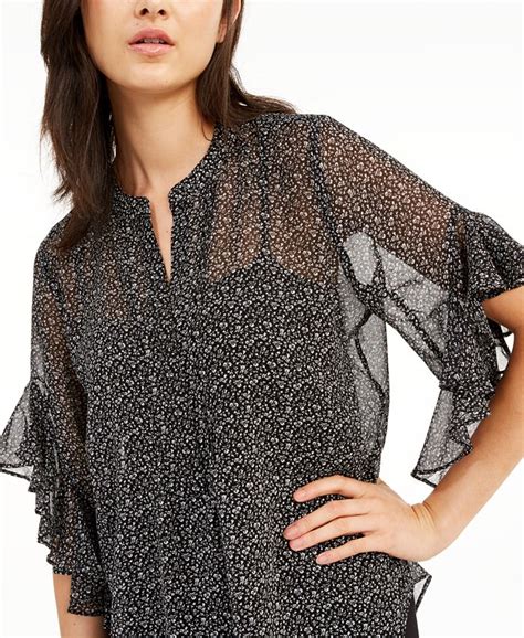 Vince Camuto Printed Ruffle Sleeve Top Macys