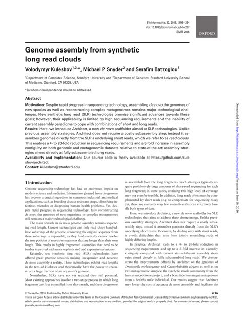 Pdf Genome Assembly From Synthetic Long Read Clouds
