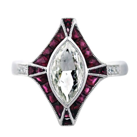 1 Carat Marquise Cut Diamond Platinum Ruby Engagement Ring For Sale At