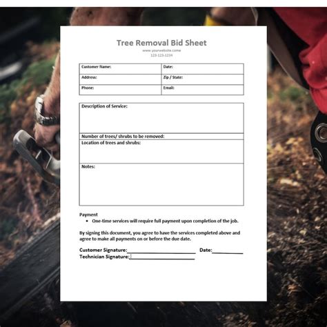 Tree Removal Bid Pricing Sheet Tree Trimming Agreement Sheet Residential Tree Bid Pricing