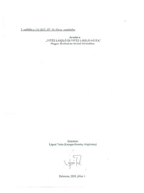 1 Javaslat Vitéz László És A Vitéz László Játék Pdf