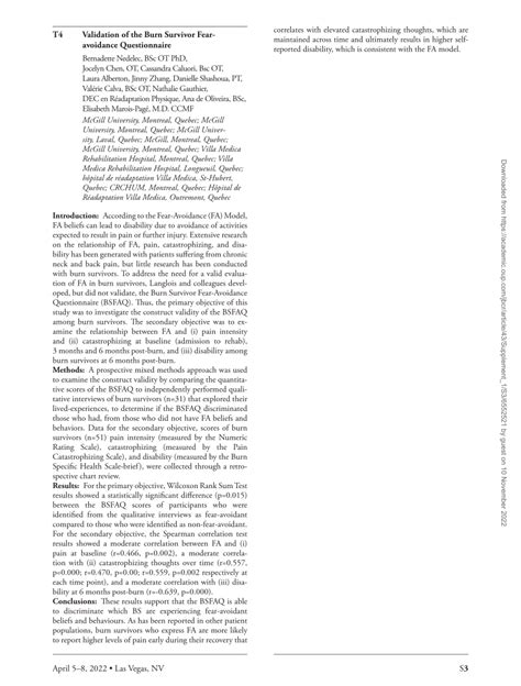 Pdf T4 Validation Of The Burn Survivor Fear Avoidance Questionnaire