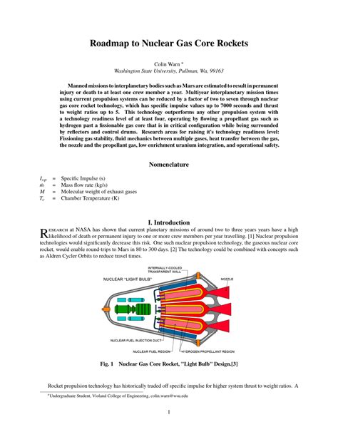 Pdf Roadmap To Nuclear Gas Core Rockets