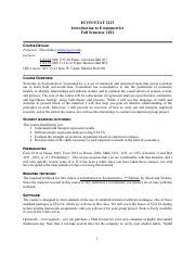 ECON2123 F22 Syllabus Pdf ECON STAT 2123 Introduction To Econometrics Fall Semester 2022