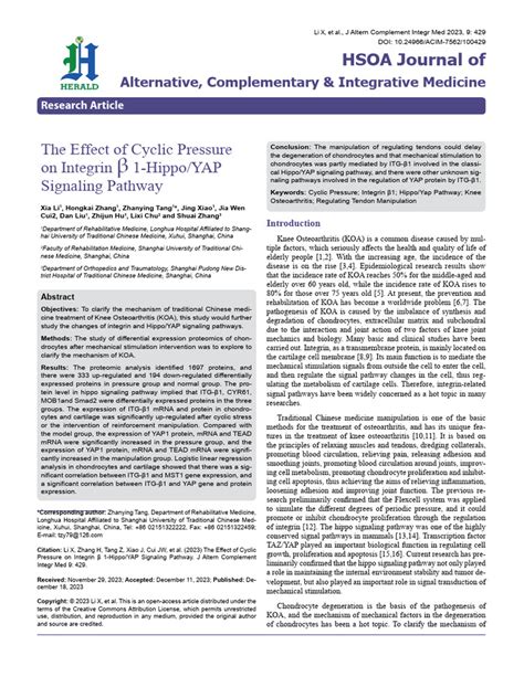 The Effect Of Cyclic Pressure On Integrin Beta 1 Hippo Yap Signaling