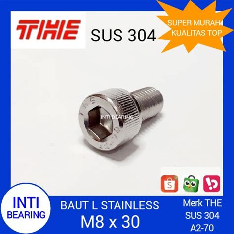 Jual BAUT L STAINLESS M8x30 MERK THE M8 x 30 SS SUS 304 HEX SOCKET HEAD ...