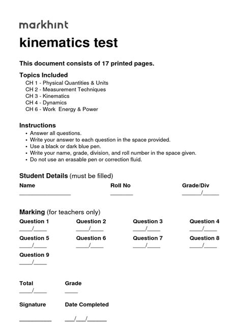 Kinematics Test Pdf Physics