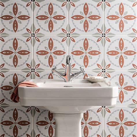 Stonehouse Studio Porto Terracotta Encaustic Effect Tiles 225 X 225mm