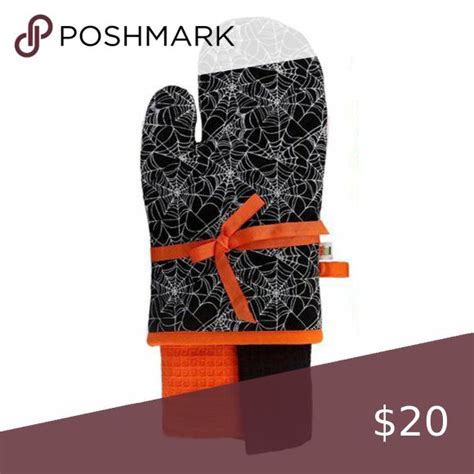 New Black White Spiderweb Oven Mitt And Dish Towel Set Halloween Horror