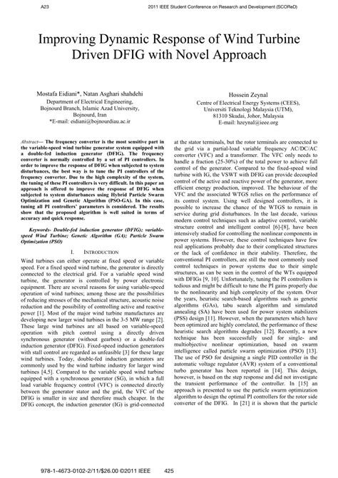 Pdf Improving Dynamic Response Of Wind Turbine Driven Dfig With Novel