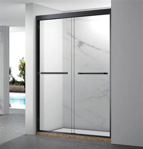Simple Aluminum Black Frame Bathroom Glass Sliding Shower Door Double