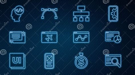 Set Line Ui Or Ux Design Website Statistic Site Map Template Front End Development And