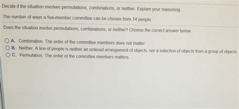 solved decide if the situation involves permutations