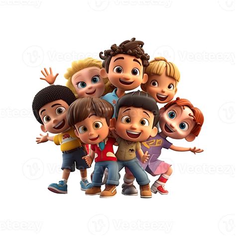 D Desenho Animado Grupo Do Pequeno Crian As Em Transparente Fundo