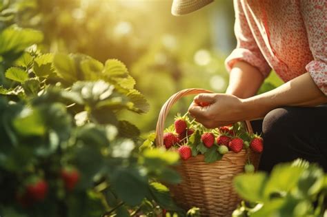 Premium Photo Capturing The Beauty A Person Harvesting Strawberries
