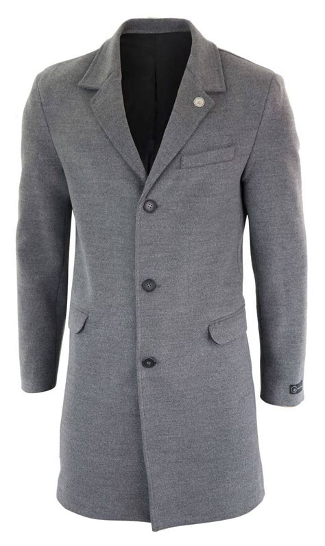 Mens Classic Wool Long Overcoat Grey Buy Online Happy Gentleman