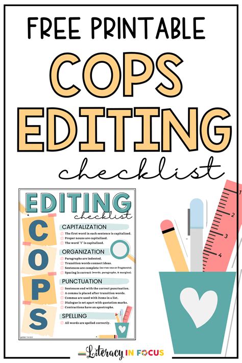 Free Printable Pdf Cops Editing Checklist Literacy In Focus