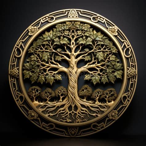 A Gold Plate With A Tree Of Life On It Stock Photo Image Of Scroll Tree 291355870