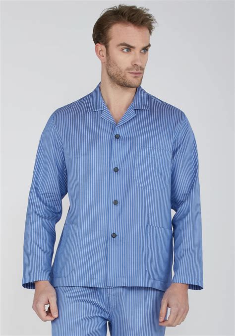 Buy Online Pigiama Uomo In Cotone Riga Raso Tinto In Filo Con Collo A Camicia E Bottoni