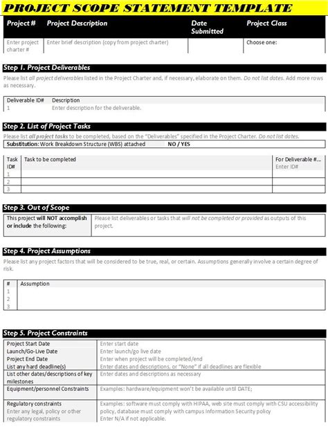 Project Scope Statement Templates Excel Word Template En 2024