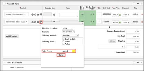 new line item sales person support added