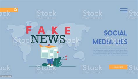 방문 페이지 템플릿에 대한 가짜 뉴스 개념 세계지도 배경에 신문을 읽고 남자 문자 매스 미디어 전세계 인간의 의식 조작 험담