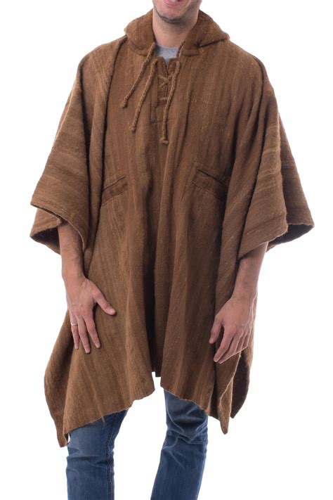 Handcrafted Mens Alpaca Wool Patterned Poncho Andean Desert Novica