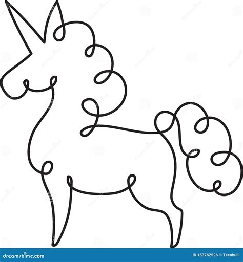 Unicorn One Line Drawing Abstract Continuous Line Elegant Vector Doodle Stock Vector