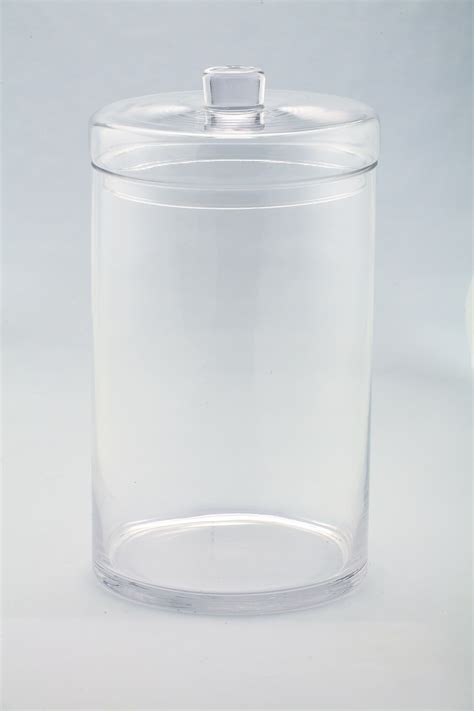 16 Clear Solid Cylindrical Hand Blown Glass Jar With Finial Lid