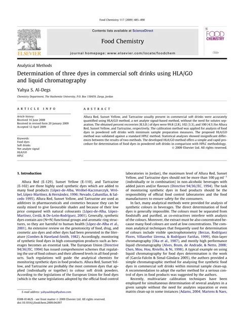 pdf determination of three dyes in commercial soft drinks using hla