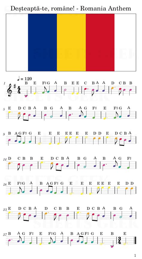 Deșteaptă te române Romania National Anthem Easy Sheet Music