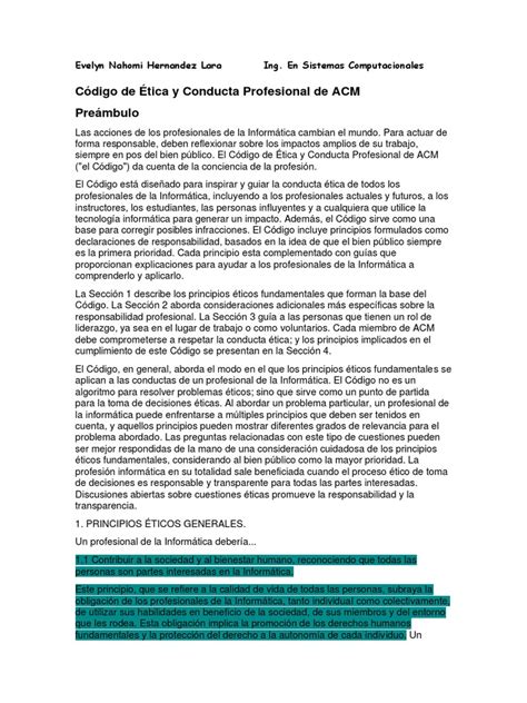 Código De Ética Y Conducta Profesional De Acm Pdf