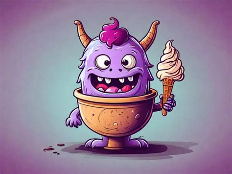 Lindo Personaje De Dibujos Animados De Helado Aislado En Fondo Púrpura