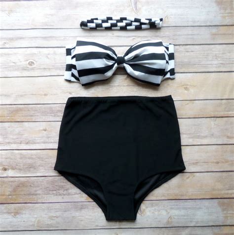 Bow Bandeau Bikini Vintage Style High Waisted Pin Up