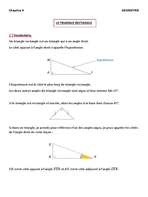 Ch3 Triangle Rectangle Cours Descargar Gratis Pdf Objets