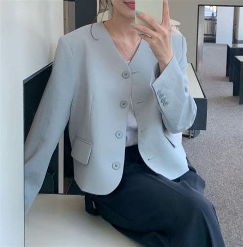 당일출고 브이넥 가을 노카라 포켓 베이직 긴팔 자켓 5514