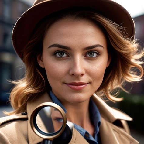Premium Ai Image Woman Detective In Trench Coat With Magnifying Glass