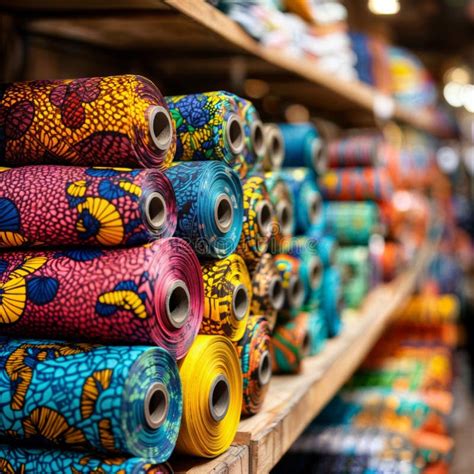 Colorful African Fabric Rolls Generative Ai Stock Illustration