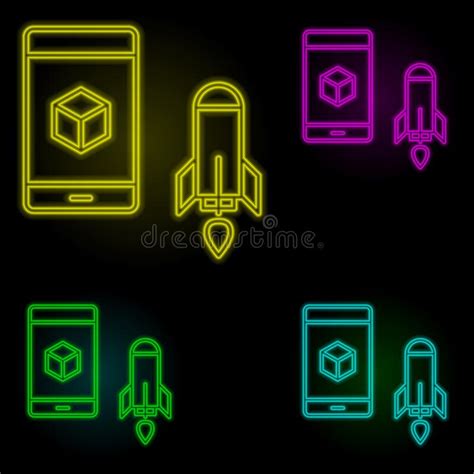 Augmented Reality Launch Rocket Mobile Neon Color Set Icon Simple Thin Line Outline Vector