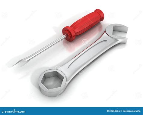 Red Screwdriver And Wrench Icon On White Stock Illustration
