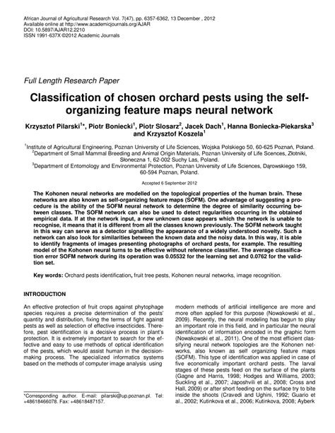Pdf Classification Of Chosen Orchard Pests With Using The Sofm Neural