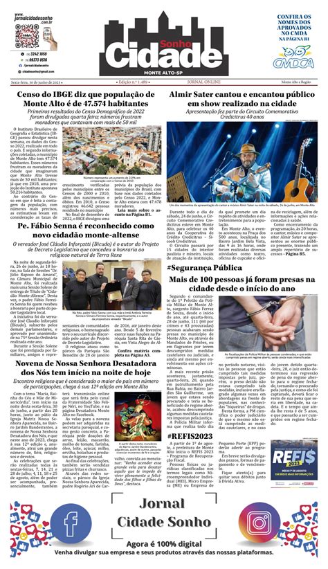 Edição Nº 1489 De 30 De Junho De 2023 Jornal Cidade Sonho Monte Alto