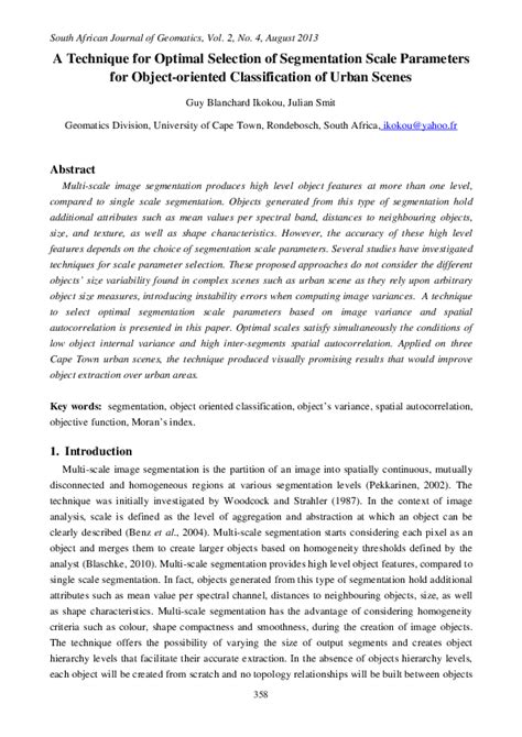 Pdf A Technique For Optimal Selection Of Segmentation Scale