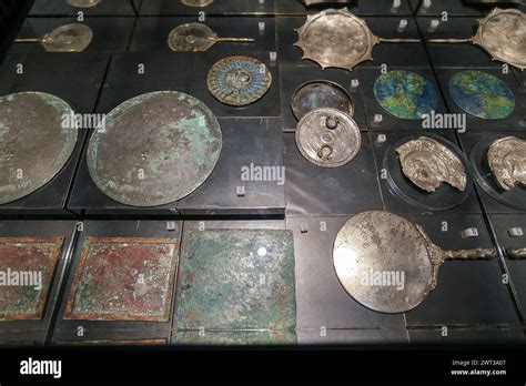 Ancient Pompeian Objects Including Amphorae And Silver Mirror Inside