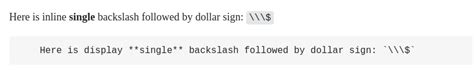 Backslash Dollar In Code Format Renders With Two Backslashes