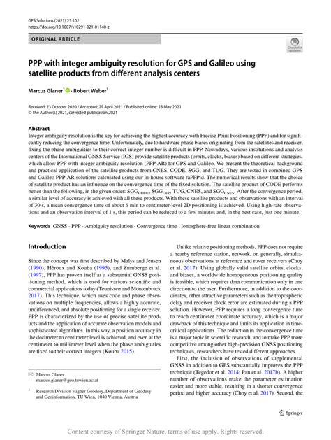 Pdf Ppp With Integer Ambiguity Resolution For Gps And Galileo Using Satellite Products From