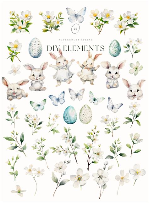 Watercolor Easter Bunnies Clipart Design Cuts