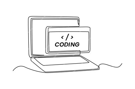 Premium Vector Single One Line Drawing Laptop For Coding Programming
