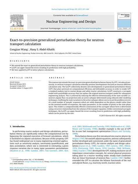 Pdf Exact To Precision Generalized Perturbation Theory For Neutron Transport Calculation