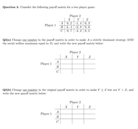 Solved Question 3 Consider The Following Payoff Matrix For